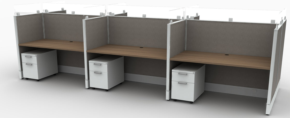 AIS Divi Cubicles: 6 Workstation Typical with Glass Top Dividers Mobil ...