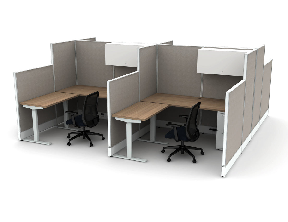 AIS Divi Cubicles: 4 Workstation Typical with L-Desks & Overhead Stora ...