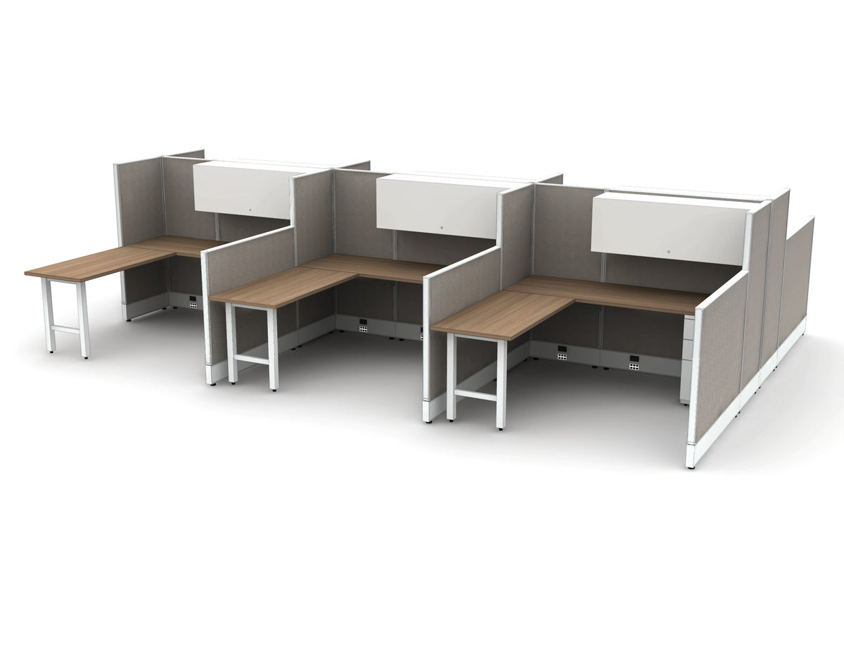 AIS Divi Cubicles: 6 Workstation Typical with L-Desks, Overhead Storag ...