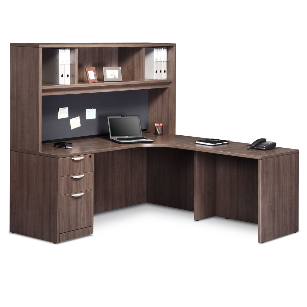 71"x66" L-Shaped Desk with Open Hutch & Full Pedestal by OfficeSource ...